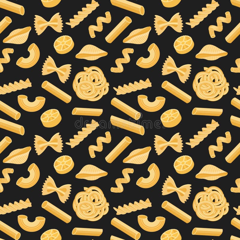 Seamless Pattern with Different Types of Italian Pasta. Food Background ...