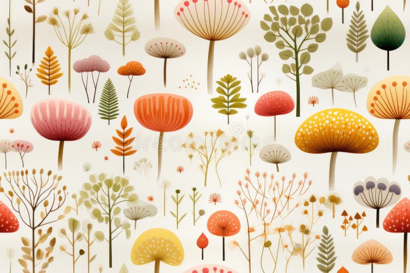 A Seamless Pattern with Different Types of Plants and Trees Stock ...