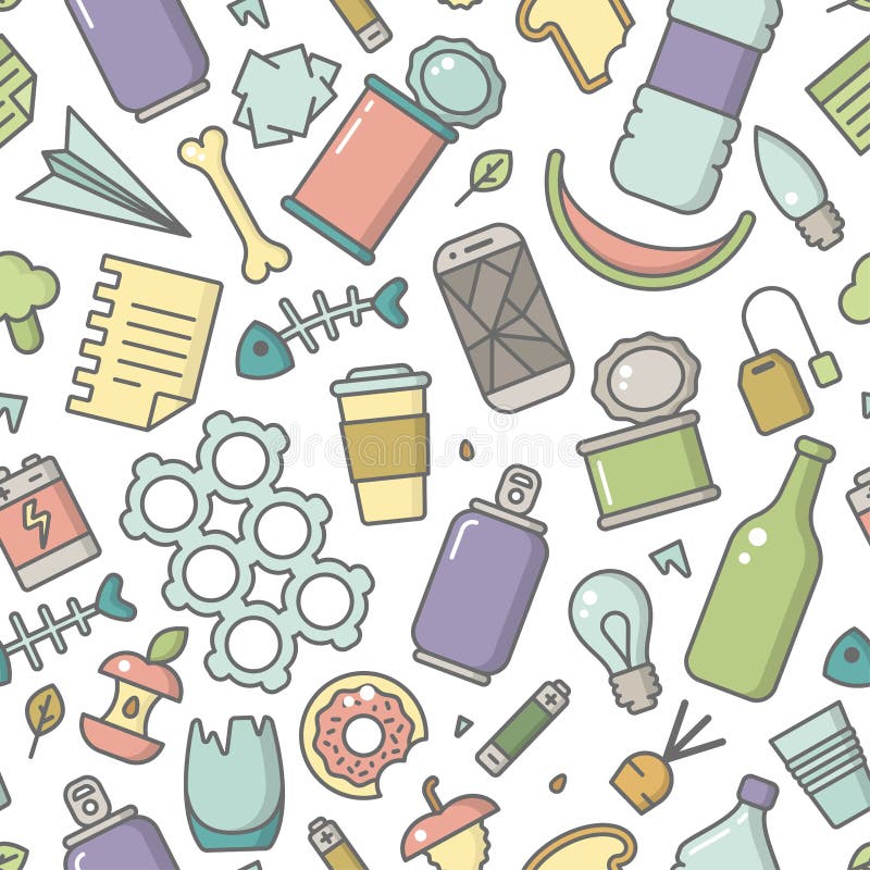 Seamless Pattern with Different Types of Waste Stock Vector ...