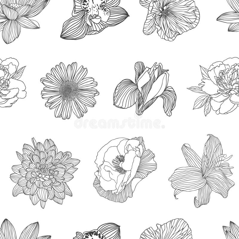 Seamless Pattern of Different Flowers Stock Vector - Illustration of ...