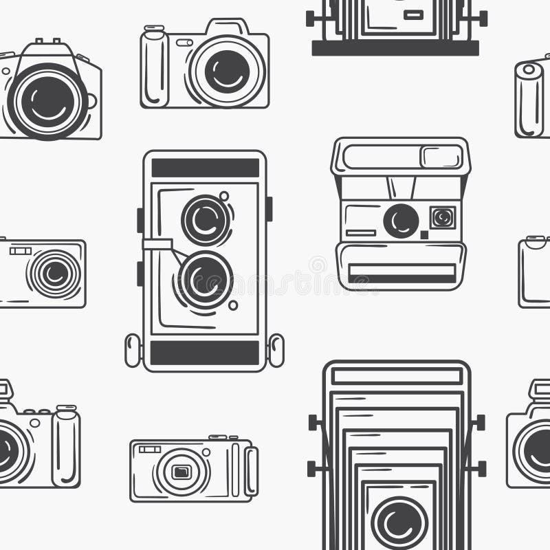Seamless Pattern with Digital and Retro Cameras. Black White Print for ...