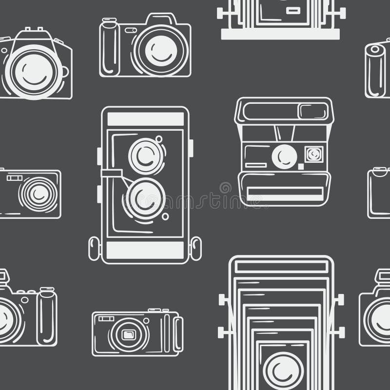 Seamless Pattern with Digital and Retro Cameras. Black White Print for ...