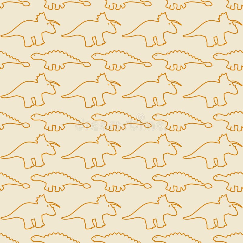 Seamless Pattern, Dinosaurs, Line Art Stock Vector - Illustration of ...