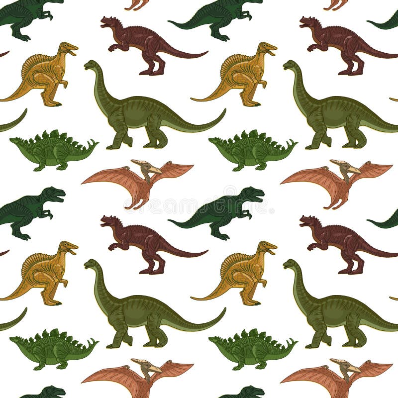 Seamless Pattern. Dinosaurs on a White Background. Vintage Retro Style ...