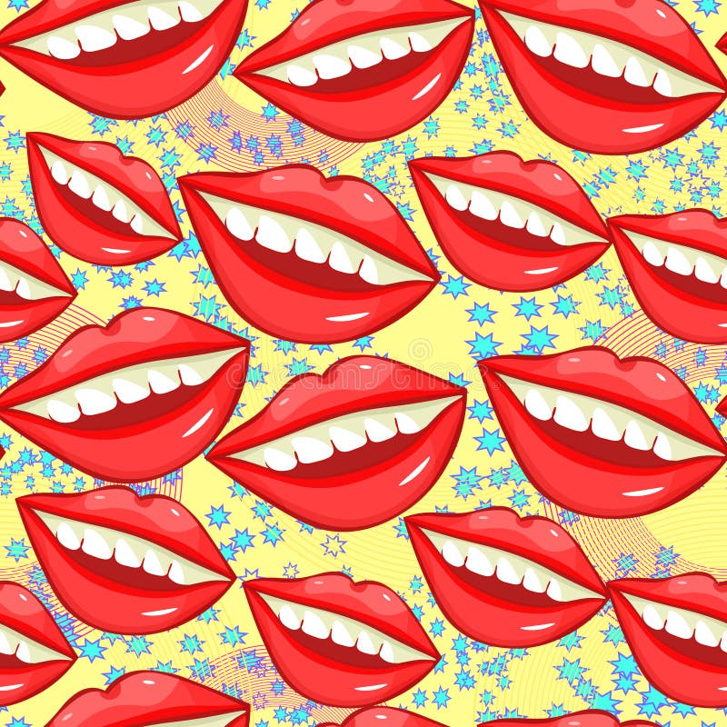 Seamless Pattern Disco Female Lips with Teeth. Vector Illus Stock ...