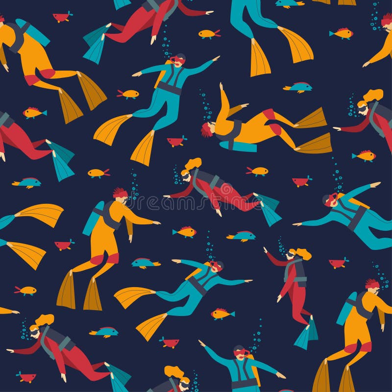 Seamless Pattern with Divers Stock Vector - Illustration of dive, scuba ...