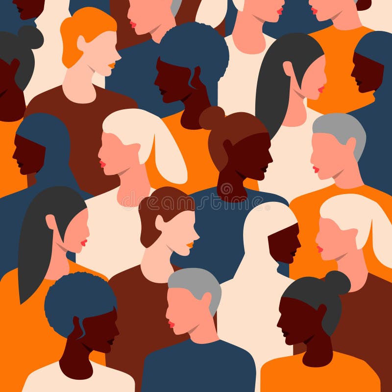 Seamless Pattern With Diverse Female Faces Of Different Ethnicity