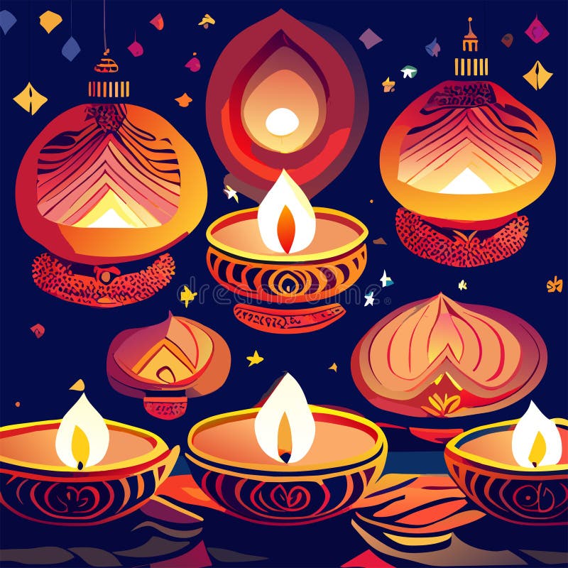 Seamless Pattern with Diwali Diya. Vector Generative AI Stock Vector ...