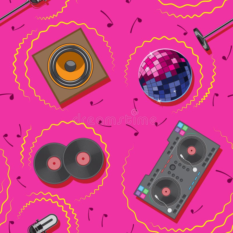 Seamless Pattern DJ Karaoke Microphone Mixer Speaker Musical Note Vinyl ...