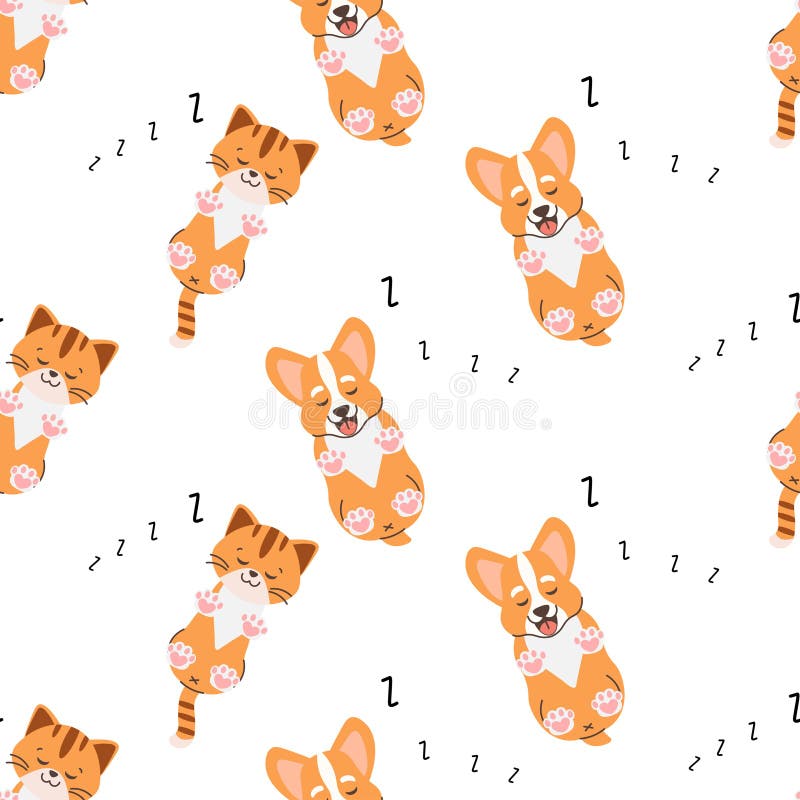 Seamless Pattern Dog and Cat Sleeping Together Stock Vector - Illustration of symbol, breed ...