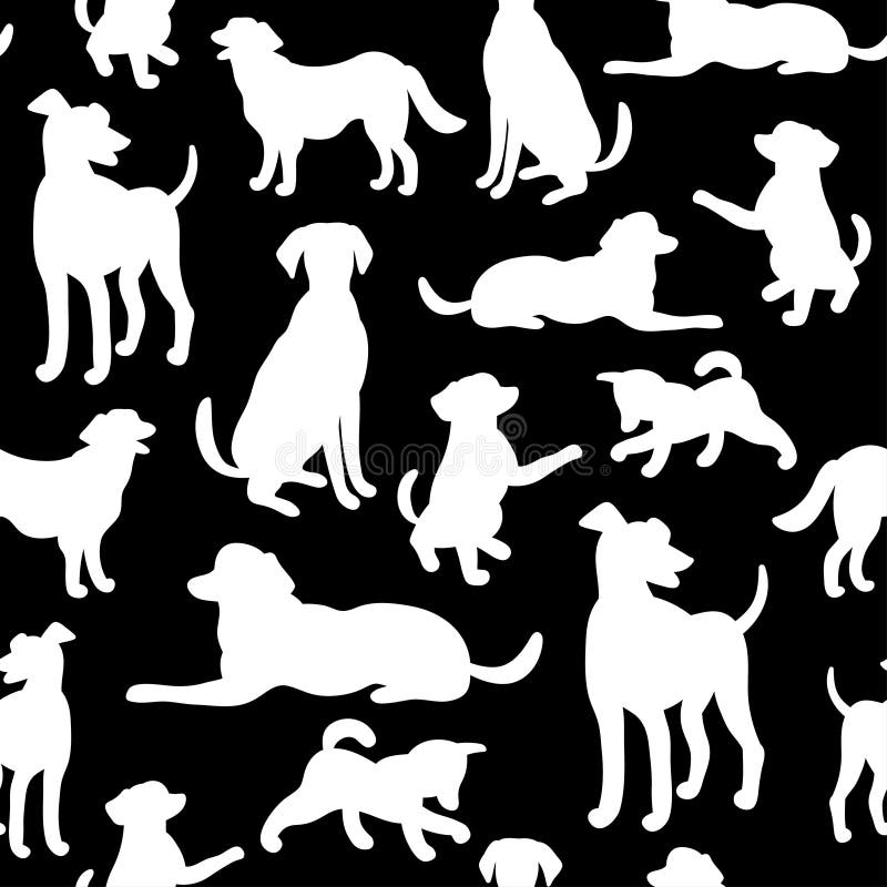 Seamless Pattern with Dog Silhouettes. Stock Vector - Illustration of ...
