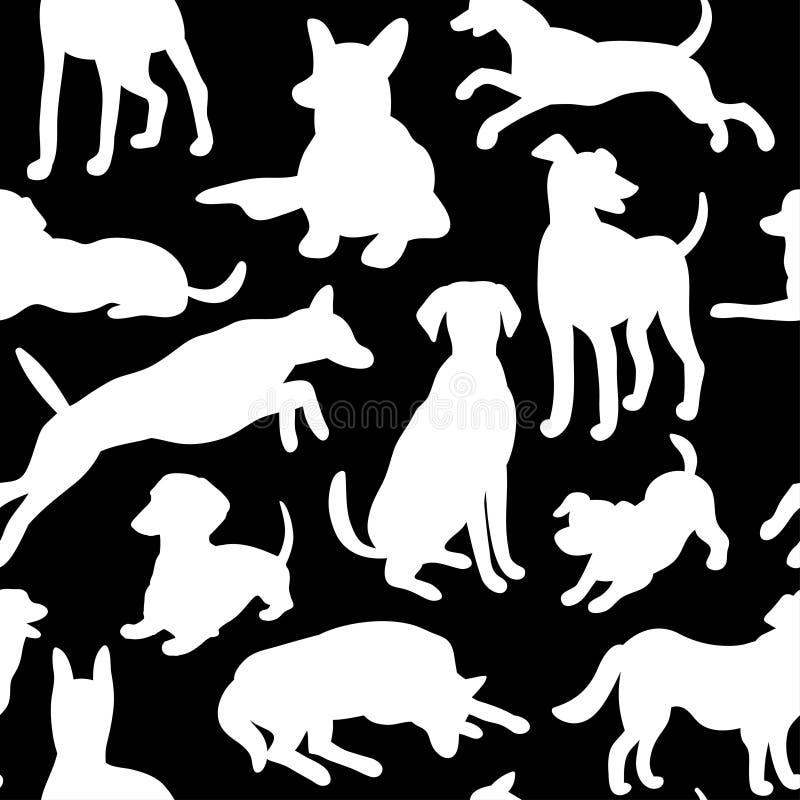 Seamless Pattern with Dog Silhouettes. Stock Vector - Illustration of ...