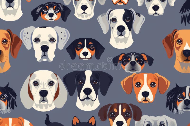 A Seamless Pattern of Dogs in the Style of Cartoon, Vector Illustration ...