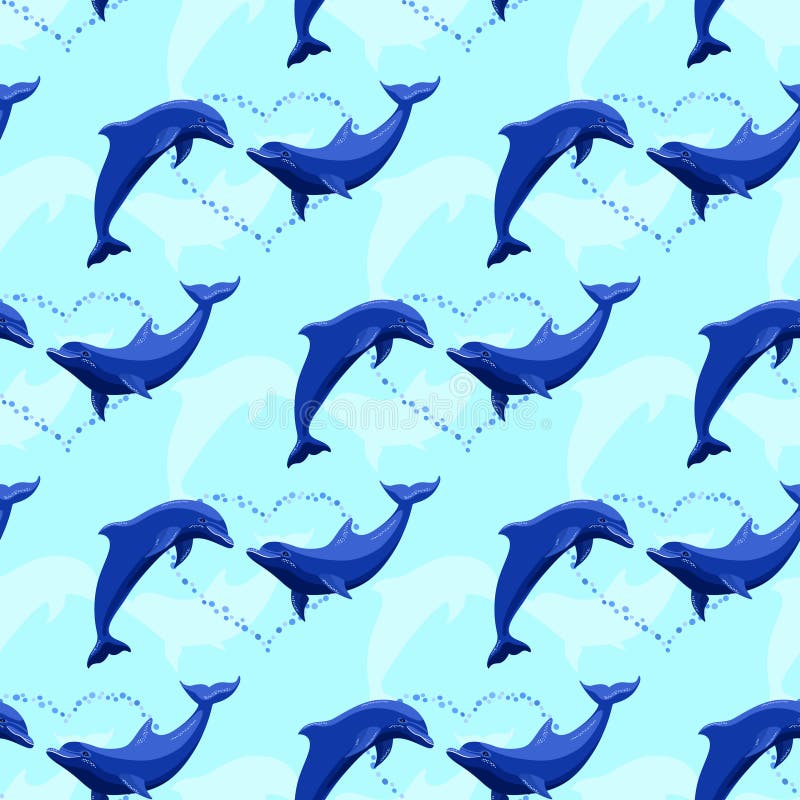 Seamless Pattern of Dolphins Stock Vector - Illustration of cartoons ...