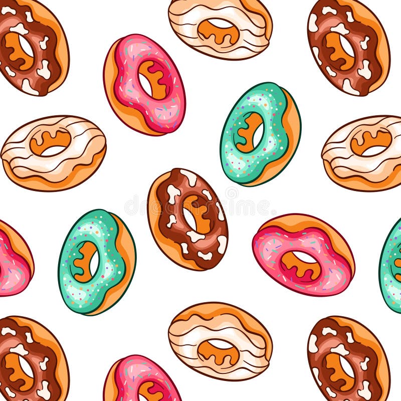 Seamless Pattern with Donuts in Cartoon Style. Summer Background Design ...