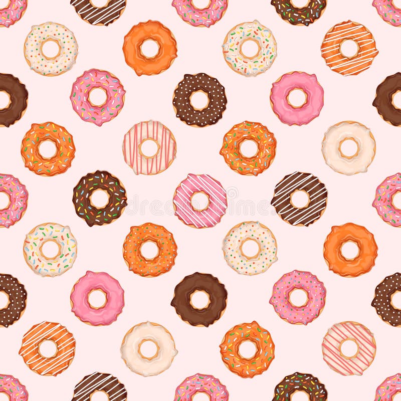 Seamless Pattern with Donuts of Different Flavors and Toppings. Vector ...