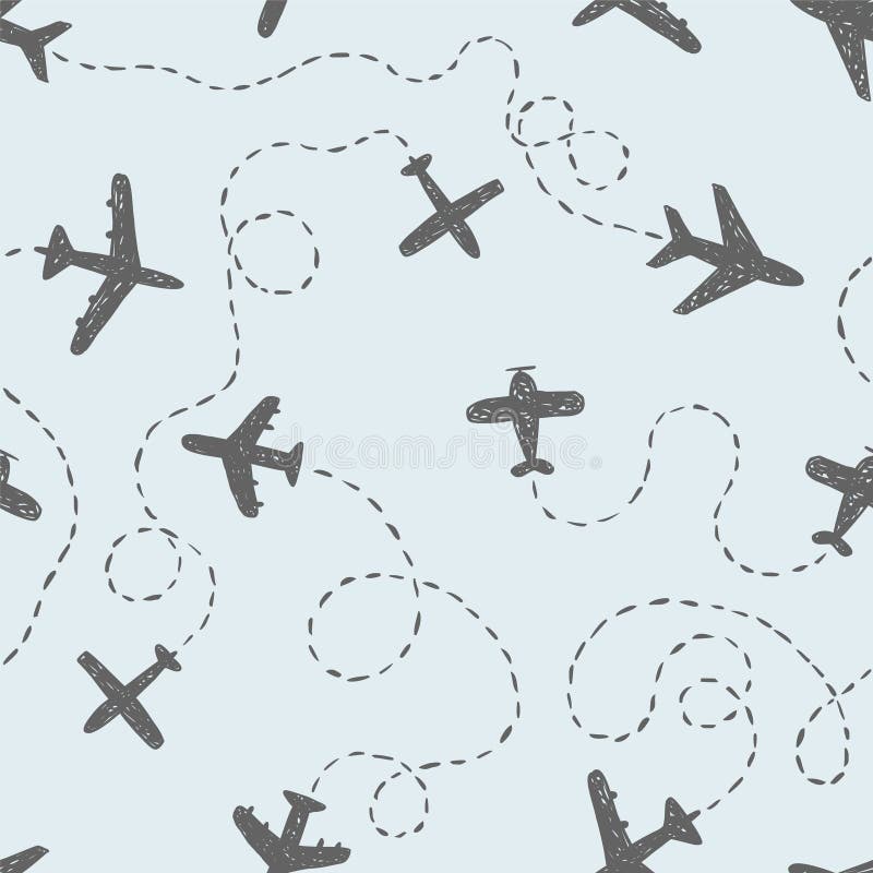 Seamless Pattern - Doodle Airplanes with Ways Stock Vector ...