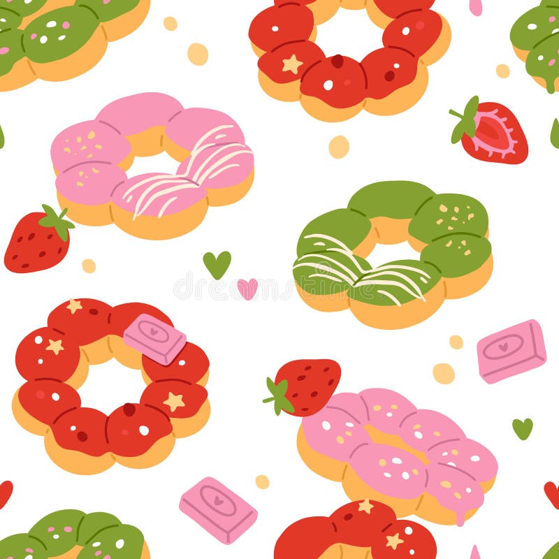 Seamless Pattern Doodle Asian Food Mochi Donuts Stock Vector ...