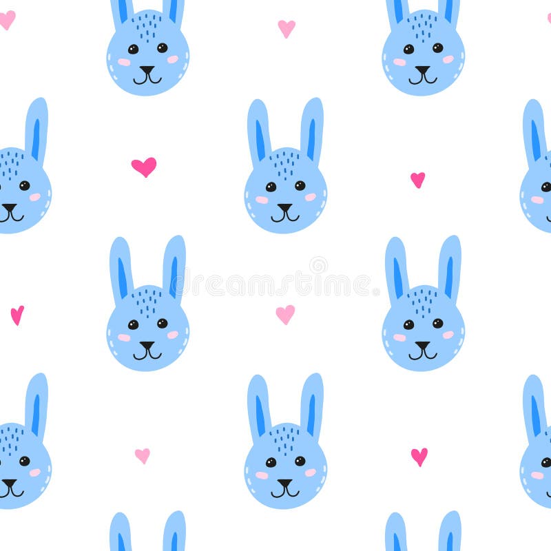 Seamless Pattern with Doodle Bunny Faces. Stock Vector - Illustration ...