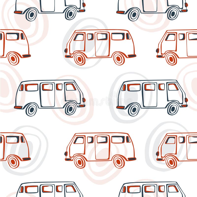 Seamless Pattern with Doodle Buses Stock Vector - Illustration of ...