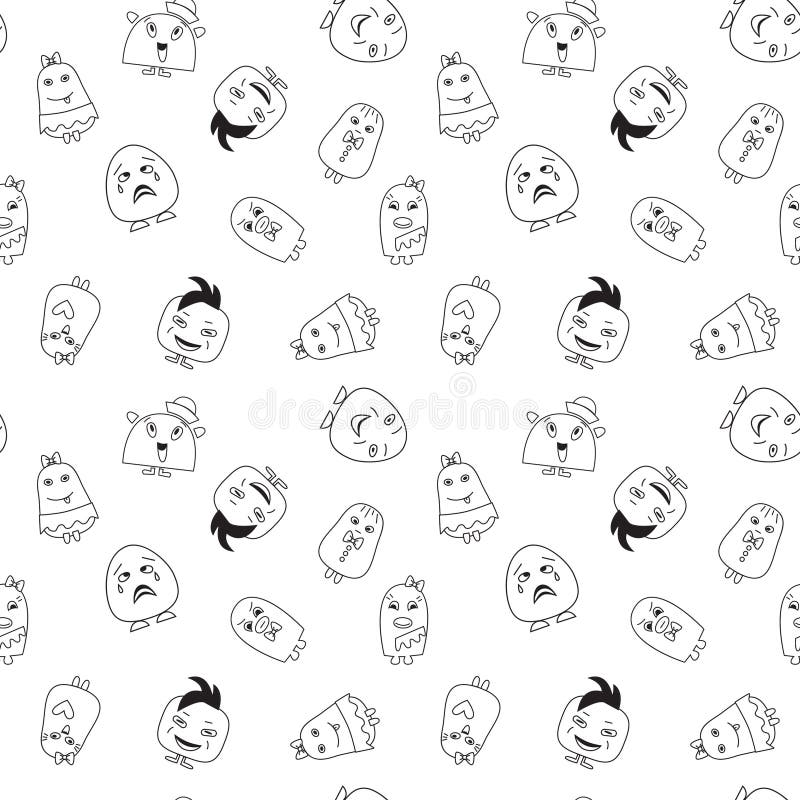Seamless Pattern with Doodle Characters Stock Vector - Illustration of ...