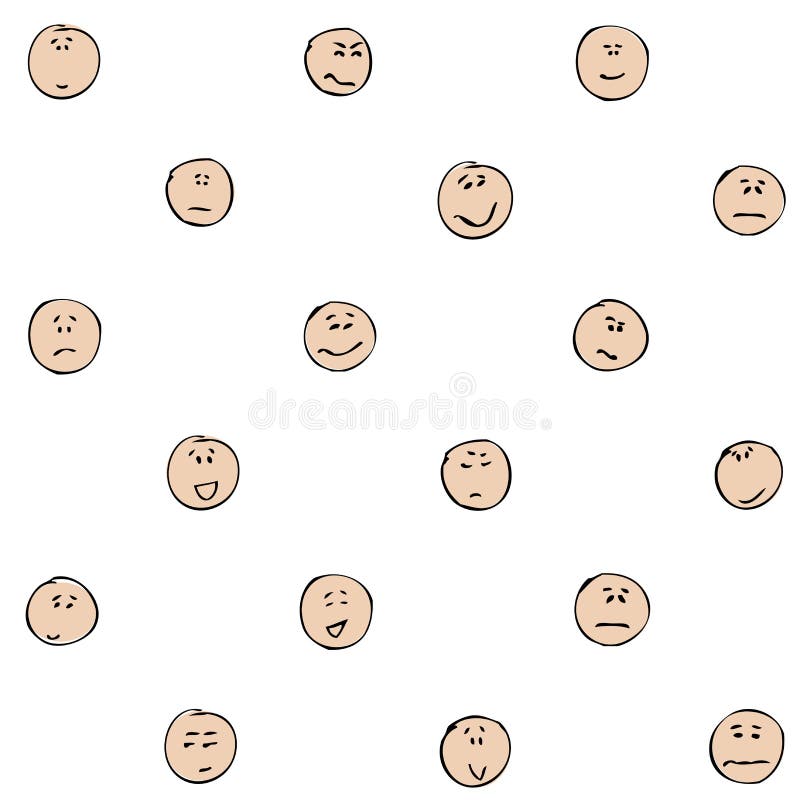Seamless Pattern Doodle Colored Faces Different Emotions. Vector ...