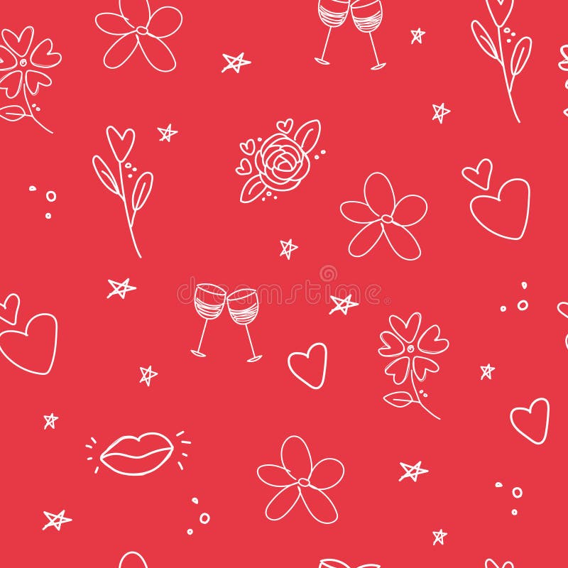 Elegant Seamless Patterns With Hand Drawn Decorative Hearts Design