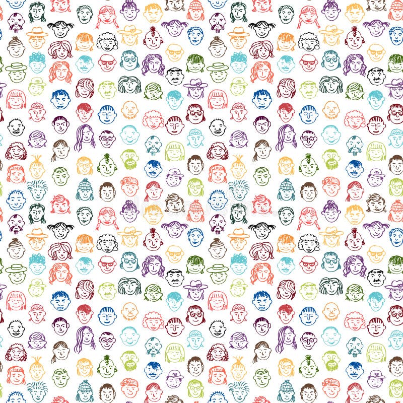Seamless Pattern with Doodle Faces Stock Vector - Illustration of ...
