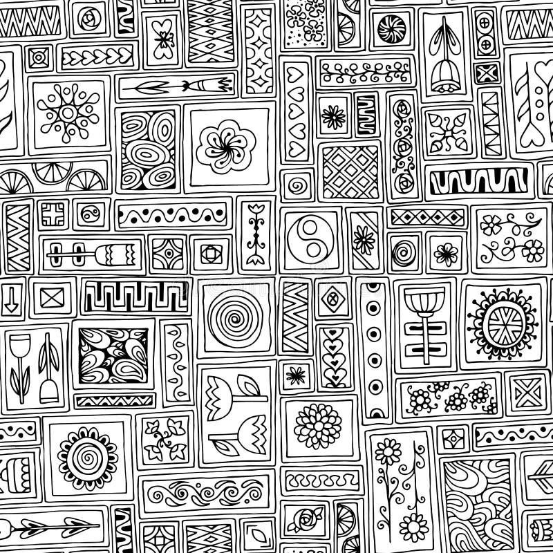 Seamless Pattern. Doodle Flowers, Leaves, Hearts. Stock Vector ...