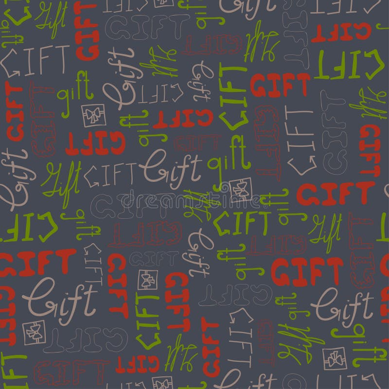 Seamless Pattern Doodle GIFT Words on Gray Background Stock Vector ...