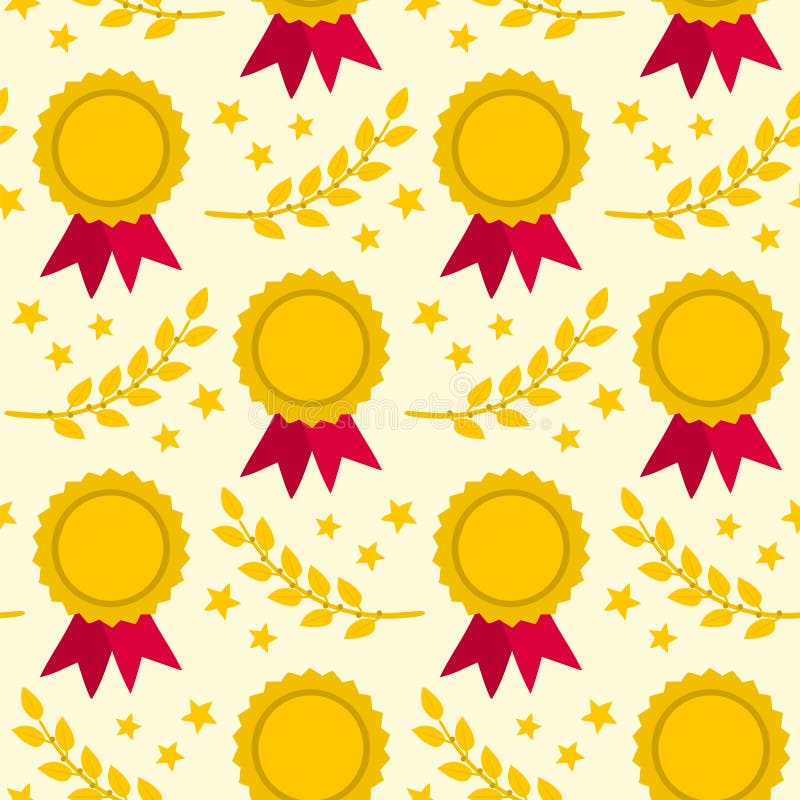 Seamless Pattern of Doodle Gold Medals and Laurel Twigs Stock Vector ...