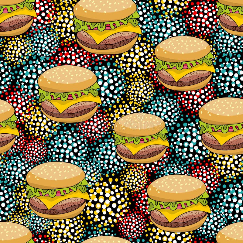 Seamless Pattern with Doodle Hamburger on the Artistic Background ...