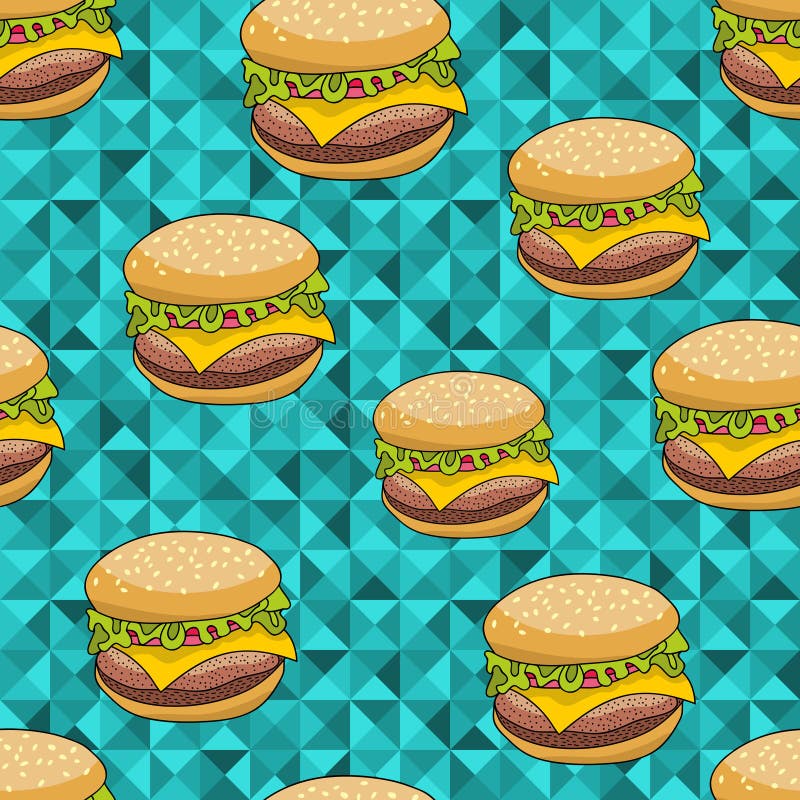 Geometric Burger Seamless Pattern. Stock Vector - Illustration of ...