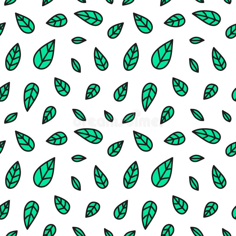 Seamless Pattern with Doodle Leaves. Stock Vector - Illustration of ...