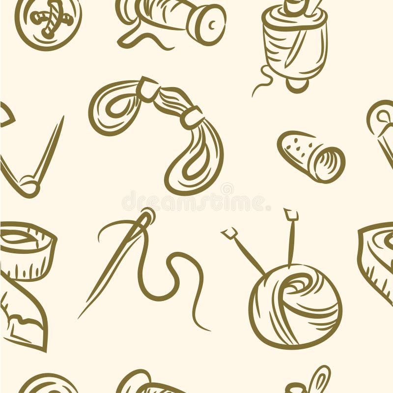 Seamless Pattern. Doodle Sewing Set Stock Vector - Illustration of ...