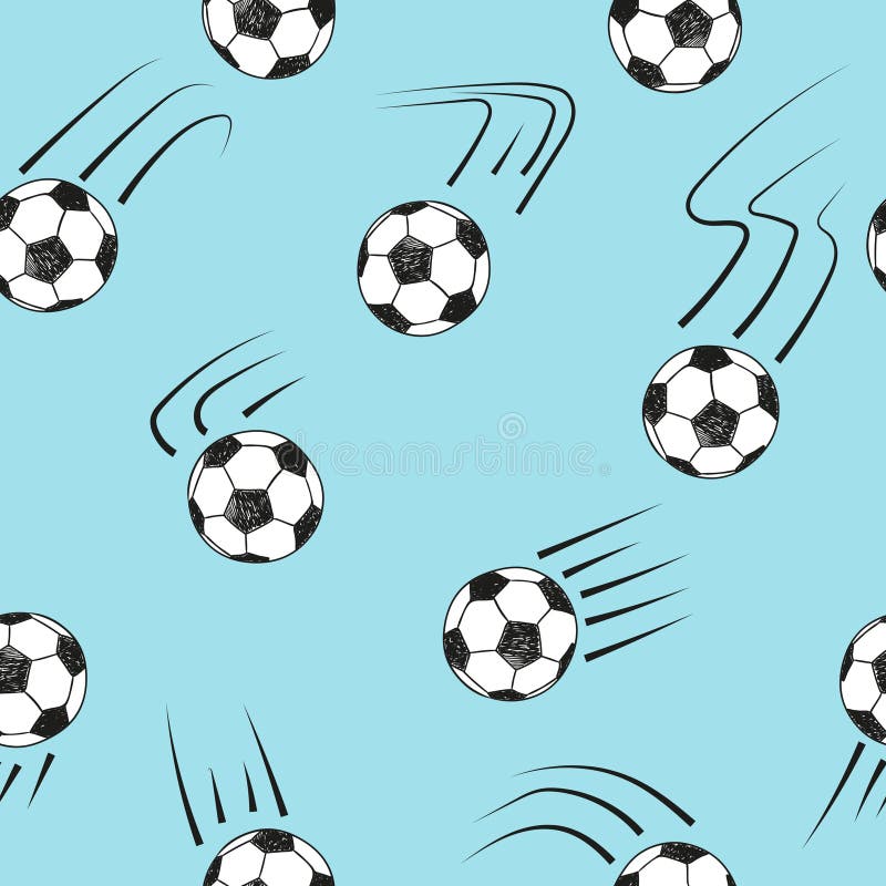 Seamless Pattern with Doodle Soccer Balls on Blue. Stock Vector ...