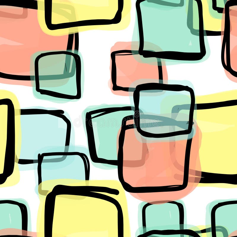 Seamless Pattern, Doodle Square Shapes. Stock Illustration ...