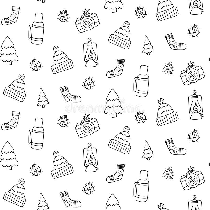 Seamless Pattern Doodle Style with Camera, Christmas Tree and Hat ...