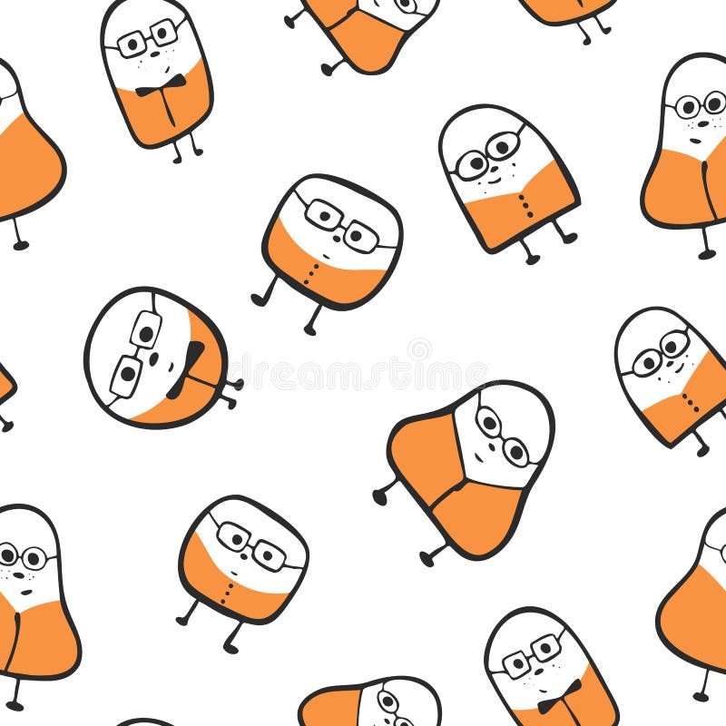 Seamless Pattern in Doodle Style. Cute Figures with Faces on a White ...
