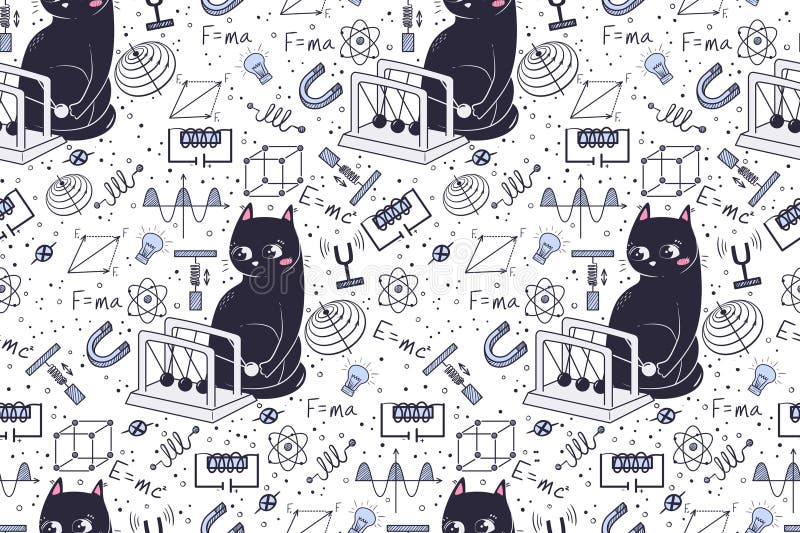 Seamless Pattern in Doodle Style with Funny Cat for Physics School ...