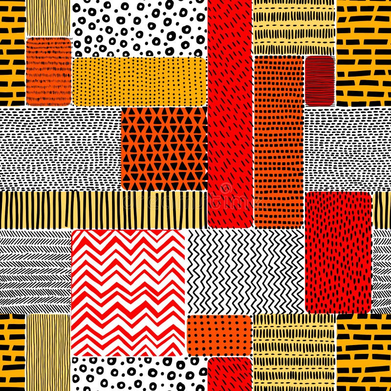 Seamless Pattern in the Doodle Style. Patchwork Ornament Drawn B Stock ...