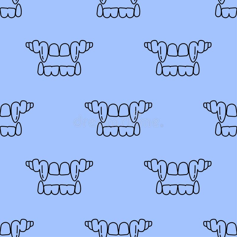 Seamless Pattern Doodle Vampire Fangs on Blue Background. Design ...