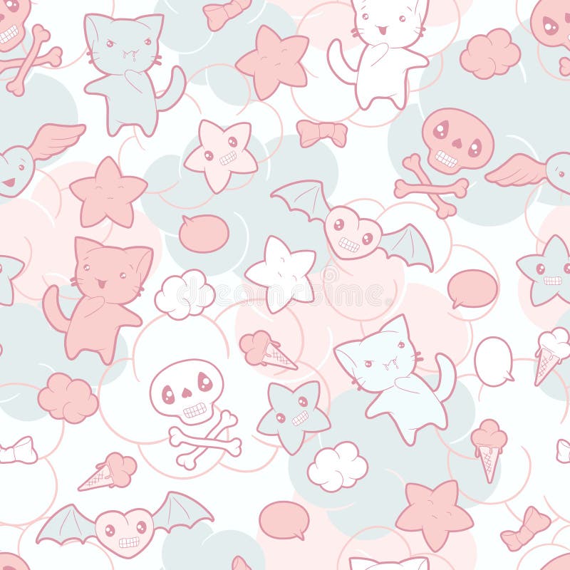 Seamless Pattern with Doodle. Vector Kawaii Stock Vector - Illustration ...