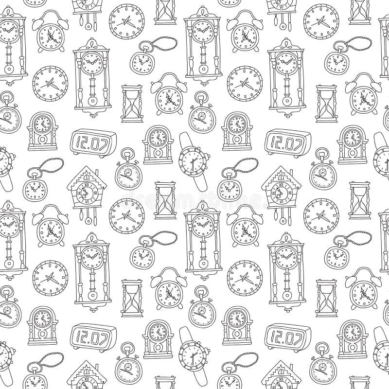 Seamless Pattern with Doodle Watches and Clocks. Stock Vector ...