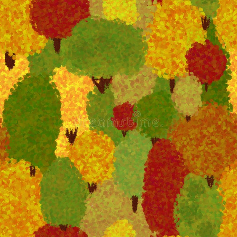 Seamless Pattern with Dotted Autumn Trees. Background in Dotwork Style ...