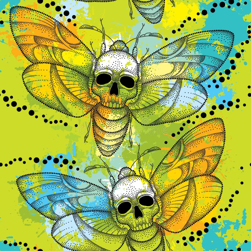 Seamless Pattern with Dotted Death S Head Hawk Moth or Acherontia ...