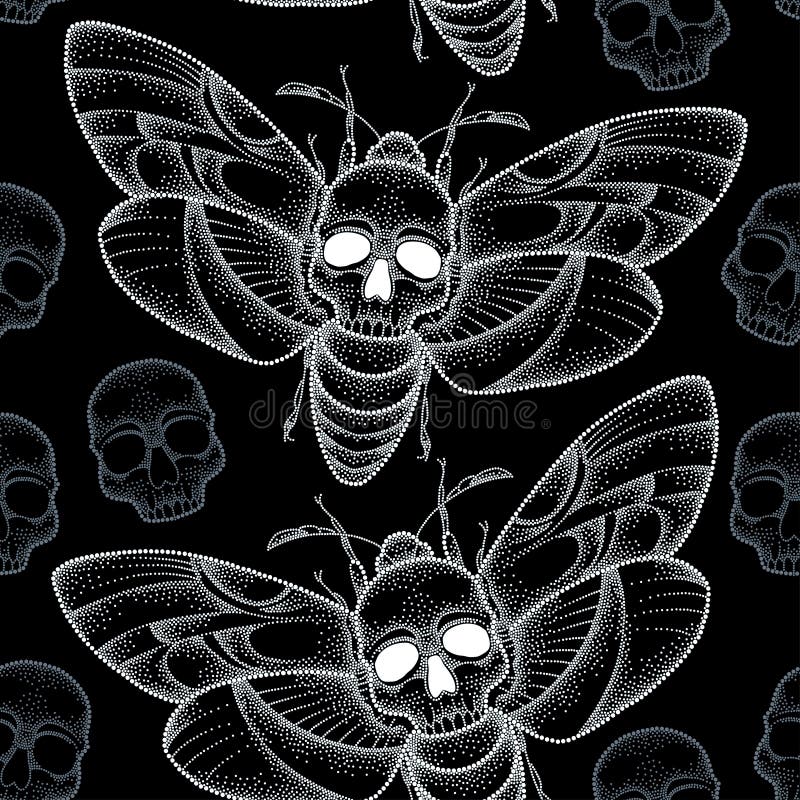 Seamless Pattern with Dotted Death S Head Hawk Moth or Acherontia ...