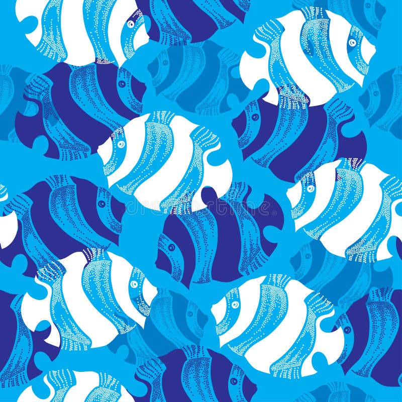 Seamless Pattern with Dotted Fish in White and in Blue Stock Vector ...