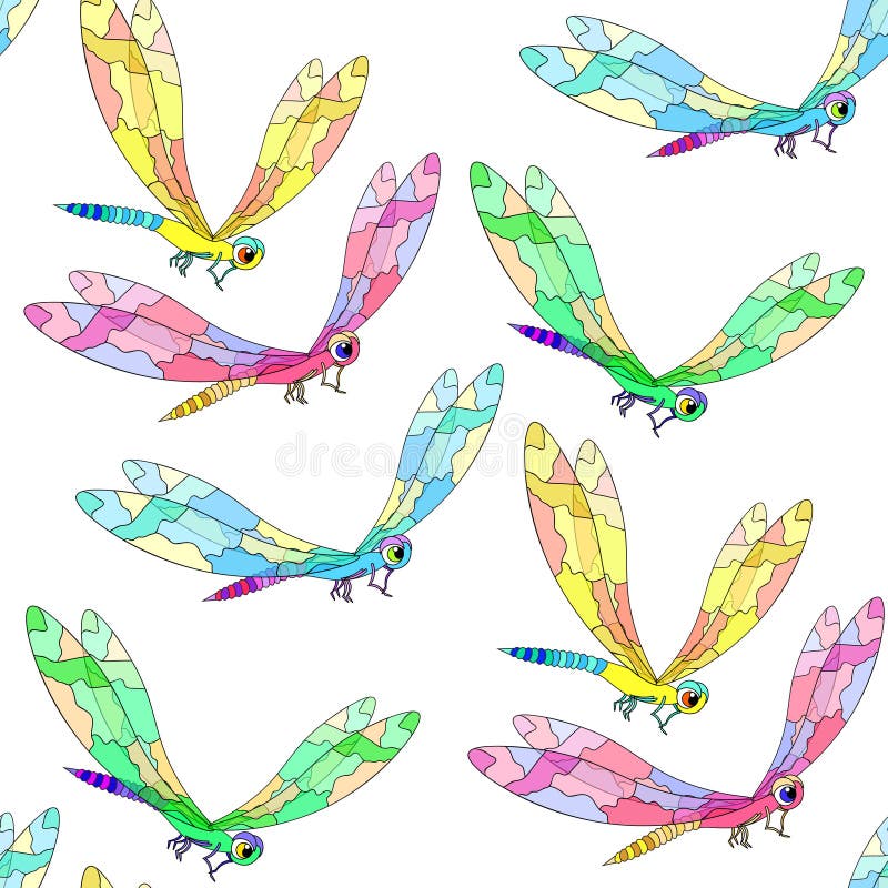 Seamless Pattern a Dragonfly Flies. Vector Illustration Stock Vector ...