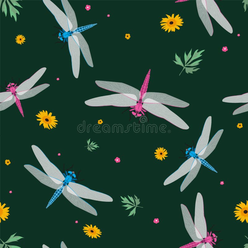 Seamless Dragonfly Pattern.Vector Illustration with Insects Stock ...